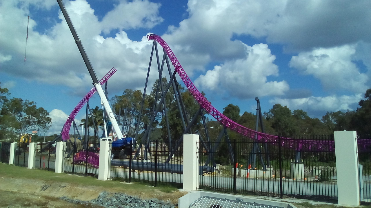Inclined dive loop goes up on Movie World's hypercoaster | Parkz ...